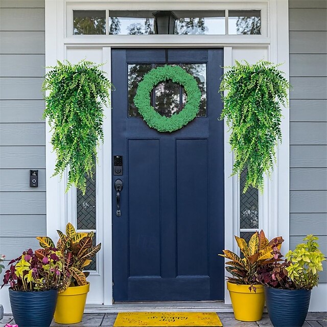 2-Piece Artificial Hanging Wreath - UV-Resistant Artificial Plants for ...