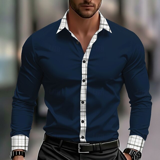 Men's Geometric Grid / Plaid Shirt Button Up Shirt Casual Dress Shirt ...