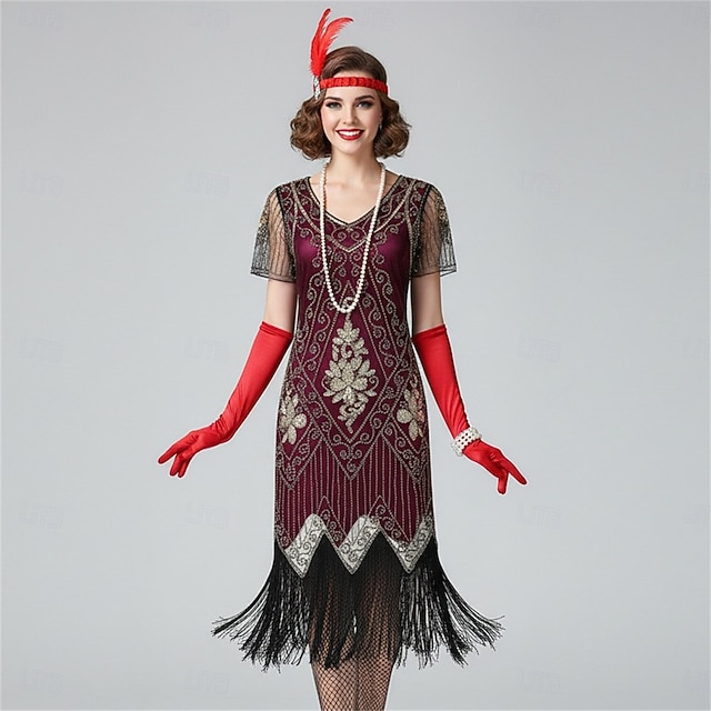 Set Roaring 20s 1920s Flapper Dress Cocktail Dress with Accessories The ...