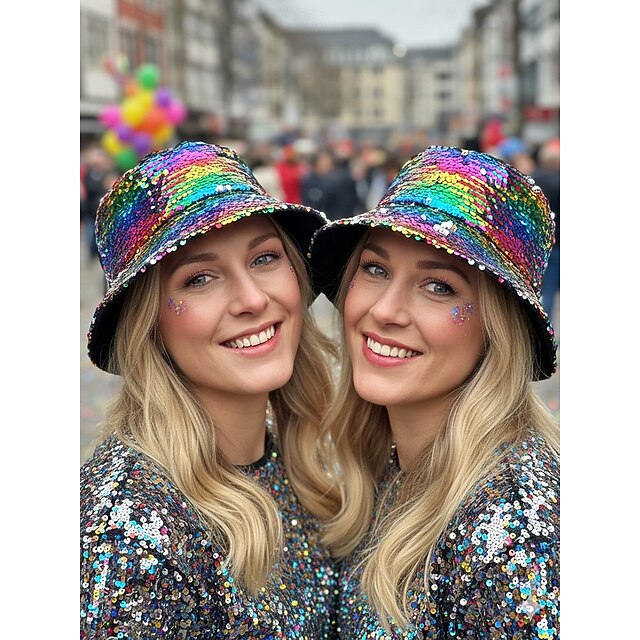 Women's Multi-Color Reversible Sequin Bucket Mardi Gras Hat - Shiny ...