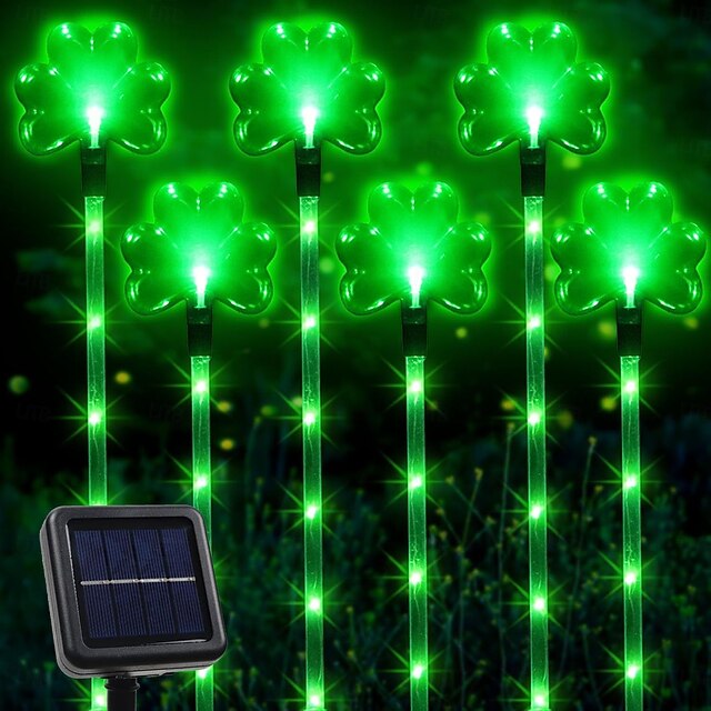 St. Patrick's Day Irish 1-to-6 Outdoor Solar Waterproof Shamrock Stake Lights with Green LED ...