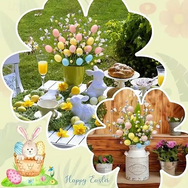 Lot de 3 fleurs de Pâques artificielles avec œufs doux et baies ...