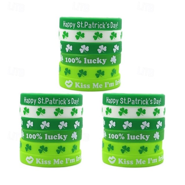 18PCS St. Patrick's Day Shamrock Rubber Wristbands Bracelets - Party ...