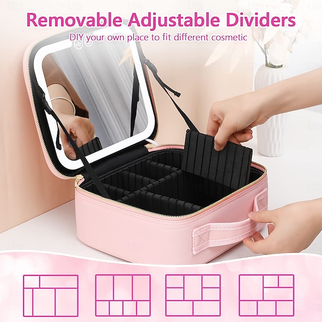 Travel Makeup Bag with LED Lighted Make up Case with Mirror Cosmetic ...