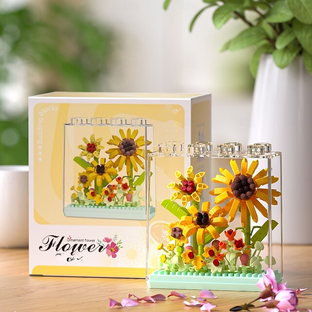 4D DIY Flower Building Blocks Set, Colorful Mini Brick Floral ...