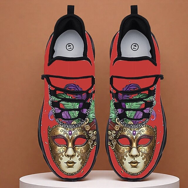 Men's Mardi Gras Red Carnival Sneakers with Mask Design, Vibrant ...