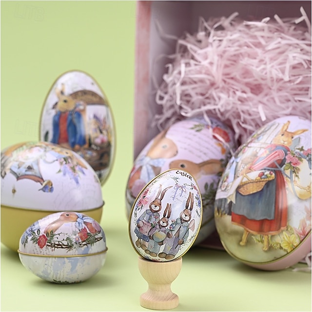 6pcs Easter Decorations Tin Eggs, Colorful Hollow Bunny Eggs, Candy Egg ...