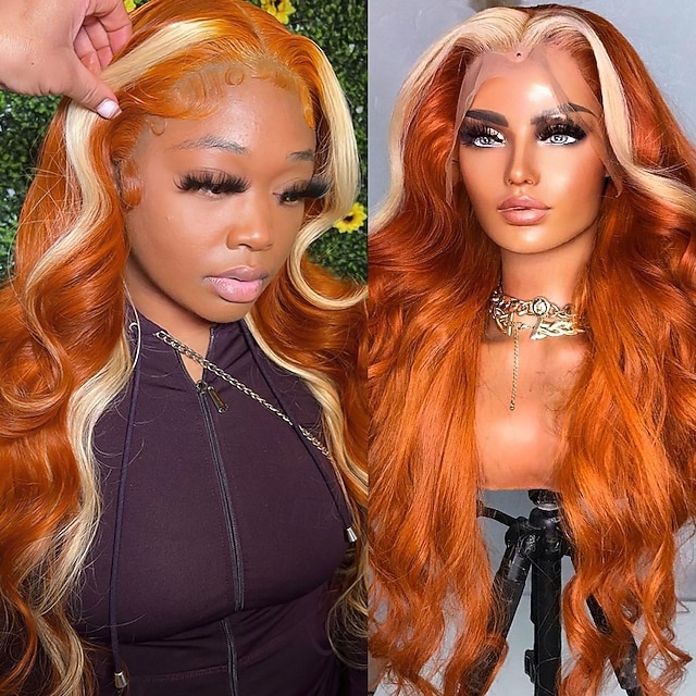 Ginger Highlights 613# Human Hair 13x4 Lace Front Wig Body Wave Lace ...