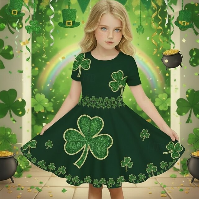 St. Paddy's Day Girls' 3D Graphic Four Leaf Clover St. Patrick's Day ...