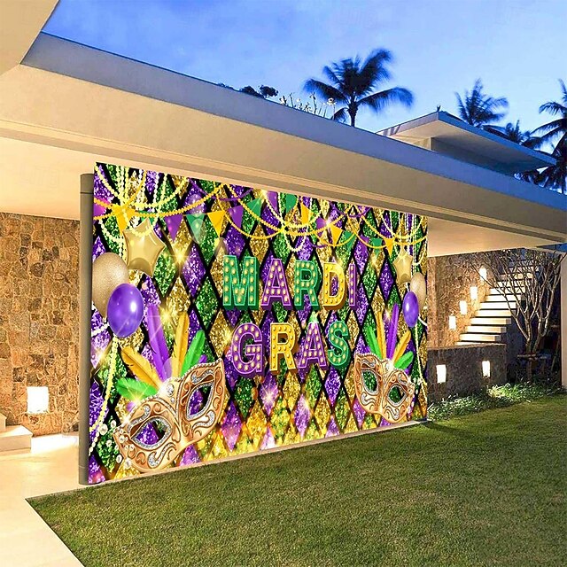 Mardi Gras Garage Door Cover Large Hanging Backdrop Mask Feather Luxury ...