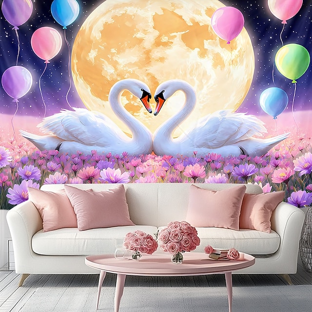 Valentine's Day Tapestry Banners Blanket Love Swan Cute Romantic 3D ...
