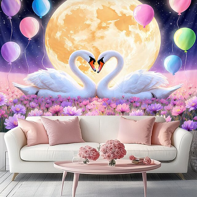Valentine's Day Tapestry Banners Blanket Love Swan Cute Romantic 3D ...