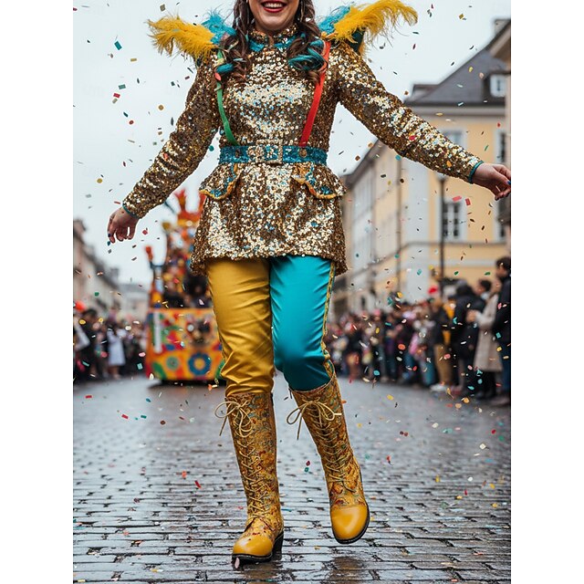 Women's Mardi Gras Yellow Embroidered Lace-Up Festival Boots – Colorful ...