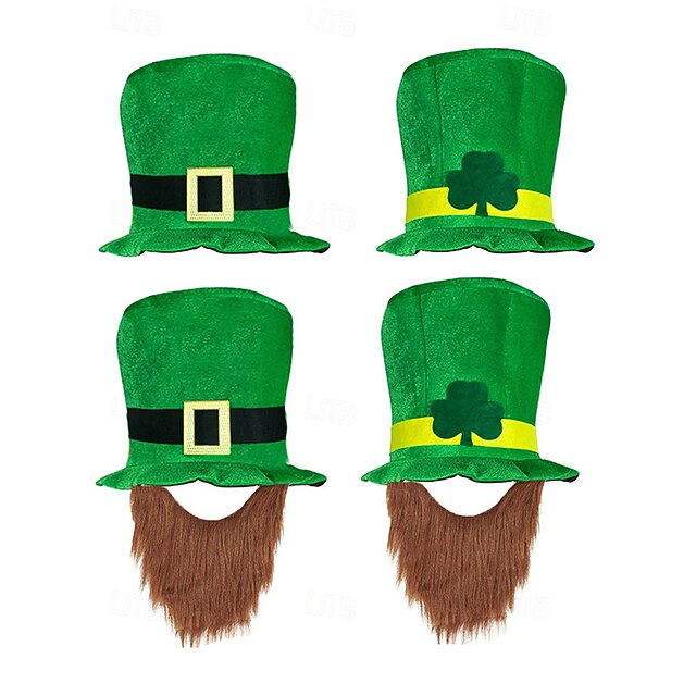 Men's St. Patrick's Day Leprechaun Hat & Fake Beard Set, Green Irish ...