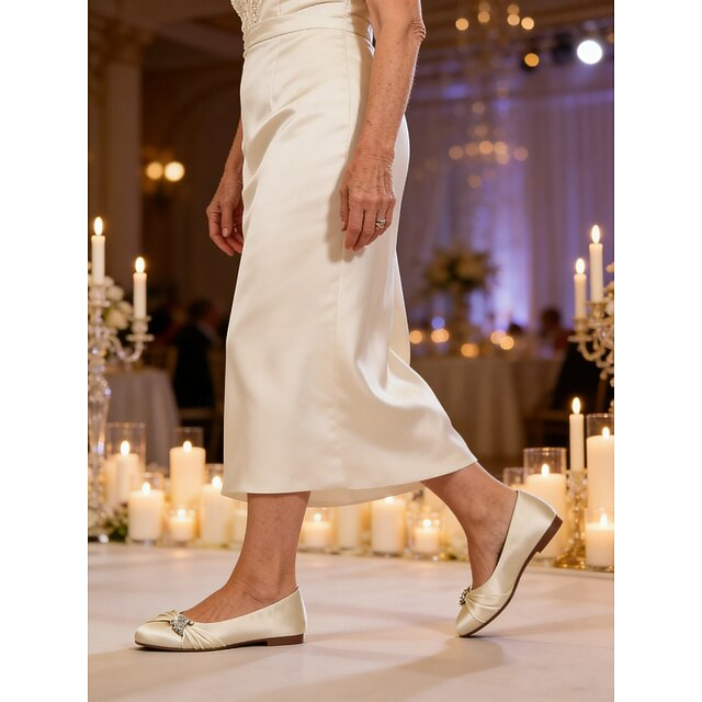 Mother of the Bride Low Heel Wedding Shoes – Elegant Champagne Satin ...
