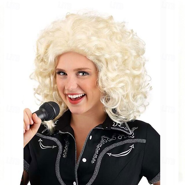 Women's Platinum Blonde Big Curly Wig Pop Star Fancy Dress for 80s 2025 ...