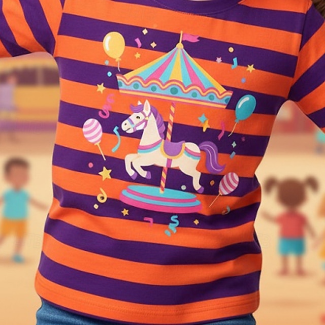 Carnival Costume 2026 Girls' 3D Graphic Striped T shirt Tee Long Sleeve ...