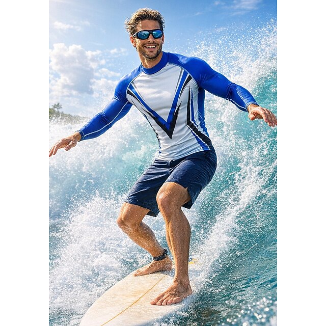 Men's Rash Guard Swim Shirt Geometric UPF50+ UV Protection Quick Dry ...