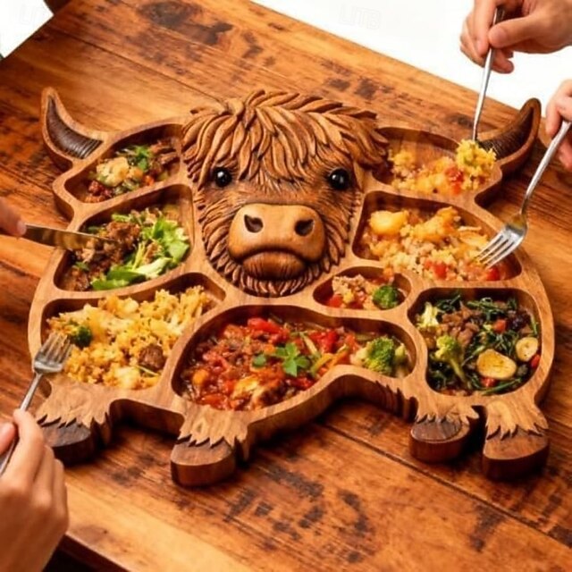 Highland Cow Wooden Charcuterie Board, Wooden Cow Food Platter, Rustic ...