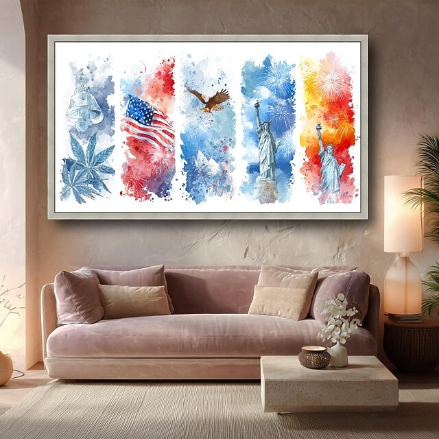 American Patriotism Canvas Wall Art, USA Flag and Eagle, Liberty Bell ...