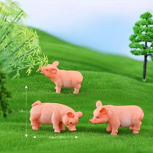 3pcs DIY Mini Resin Pig Figurine Set, Dollhouse Accessories, Miniature ...