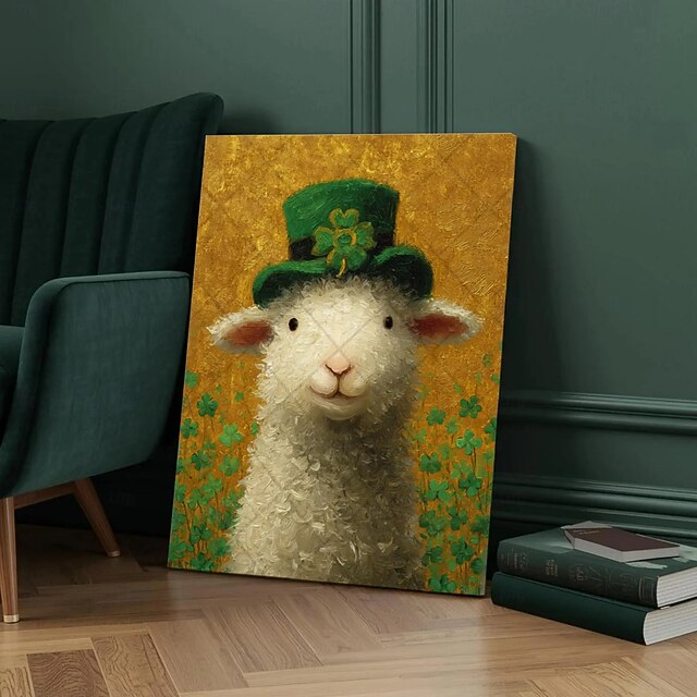St Patrick's Day Sheep Poster Four Leaf Clover Painting Irish Lamb Wall ...