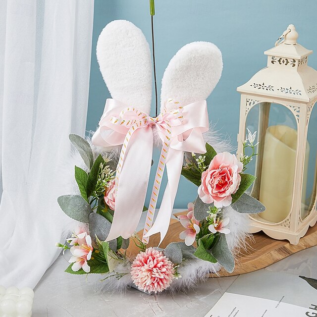 3 Pack Easter Fluffy Bunny Ear Round Flower Arrangement Green Plant ...