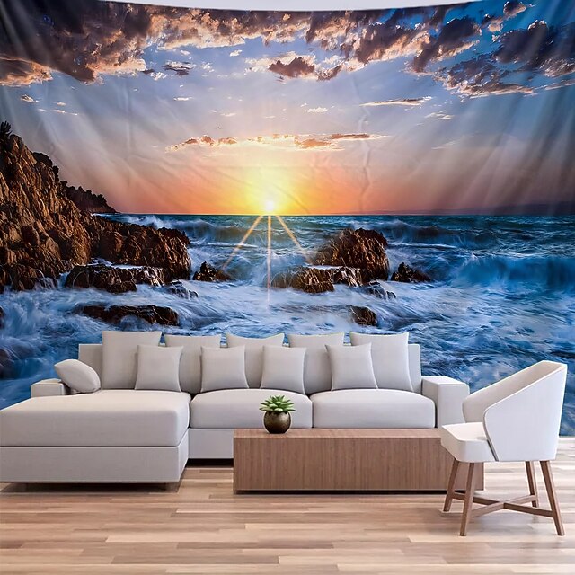 Sunset Ocean Wave Tapestry Wall Hanging Seascape Crashing Waves ...