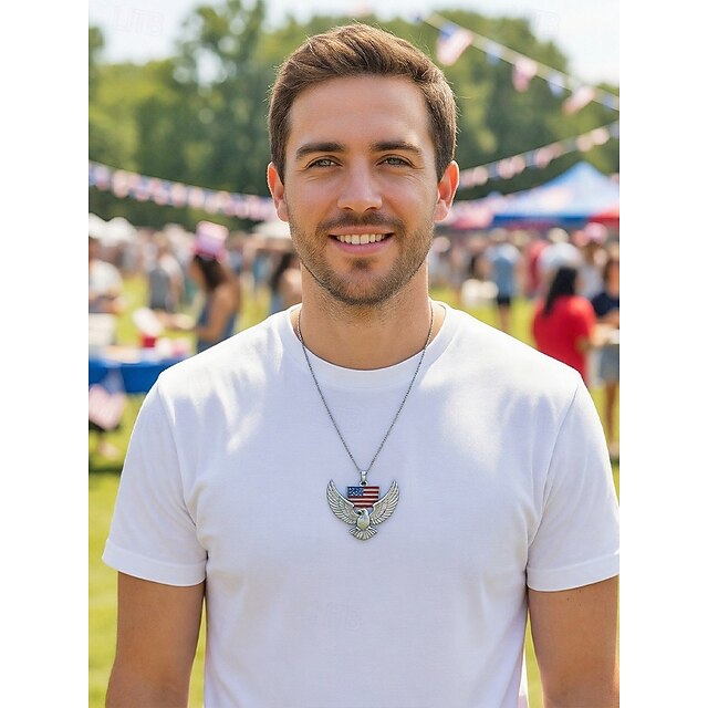 Men's Alloy Necklace with Eagle and American Flag Pendant, Available in ...