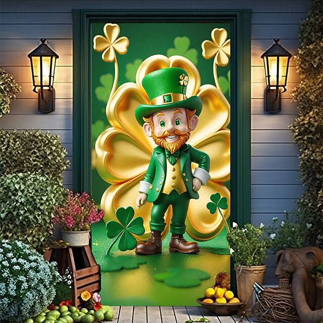 St. Patrick's Day Posters Door Cover Outdoor Banners Leprechaun Cute 3D ...