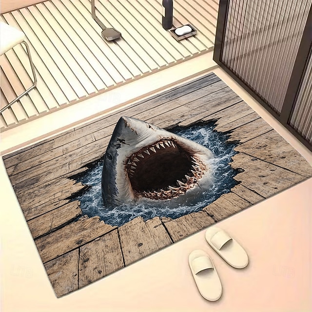 Doormat 3D Optical Illusion 2D Flat Print Fierce Shark Breaking Through ...