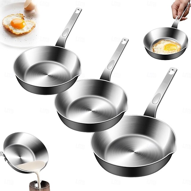 316 Stainless Steel Mini Egg Pan with Pour Spout, Small Omelet Skillet ...
