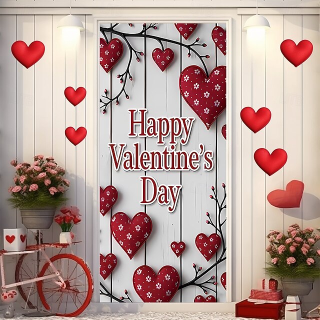 Valentine's Day Posters Door Cover Outdoor Banners Rose Heart Cute ...