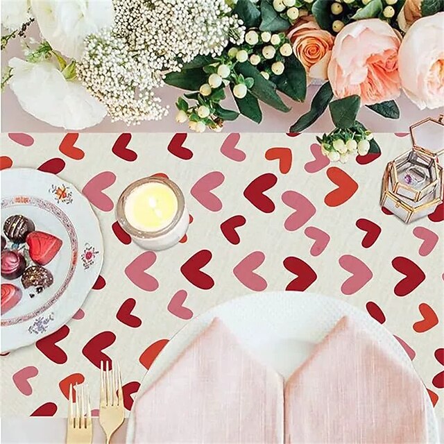 Valentine's Day Pink Heart Table Flag Placemats Party Decorations ...