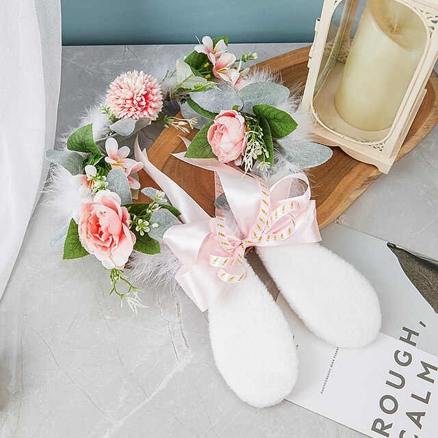 3 Pack Easter Fluffy Bunny Ear Round Flower Arrangement Green Plant ...