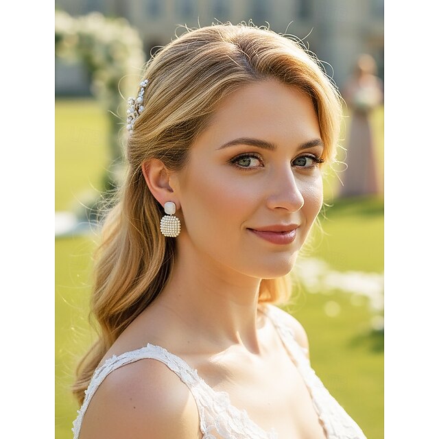 Women's Faux Pearl Square Drop Earrings, Elegant Geometric Statement ...