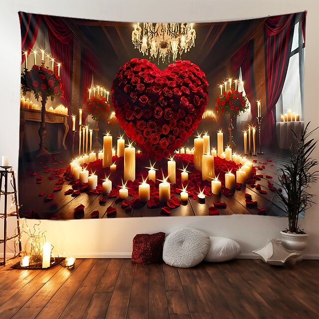 Valentine's Day Tapestry Banners Blanket Heart Romantic 3D Bedroom ...