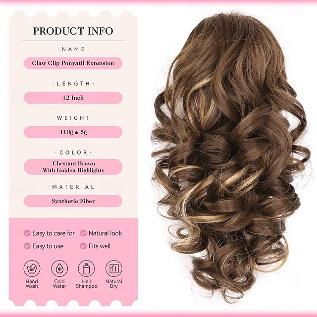 Clip on Ponytails for Women - 12 Inch Curly Ponytail Extension, Wavy ...