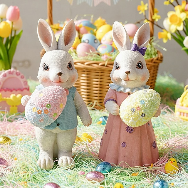 Easter Bunny Resin Figurine, Cute Cartoon Rabbit Decorative Statue ...