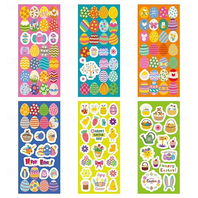 Easter Egg Stickers for Kids, 12 Sheets Total (2 Packs of 6), Colorful ...