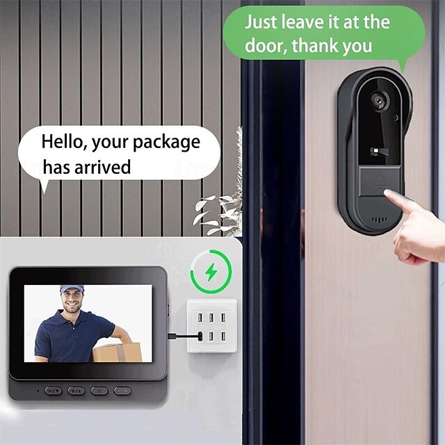 Video Doorbell 4.3-inch Hd Indoor Display, 170 Wide-angle View, Two-way ...