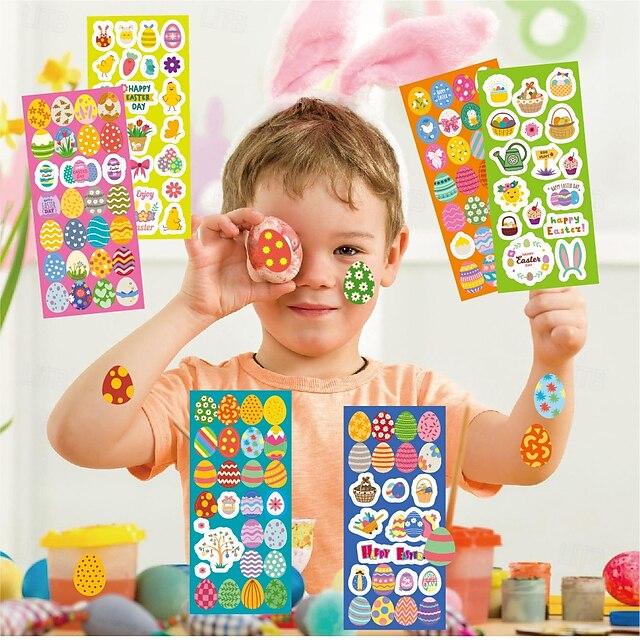 Easter Egg Stickers for Kids, 12 Sheets Total (2 Packs of 6), Colorful ...