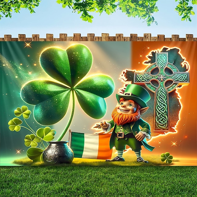 St. Patrick's Day Tapestry Banners Blanket Elf Shamrock Cute Romantic ...