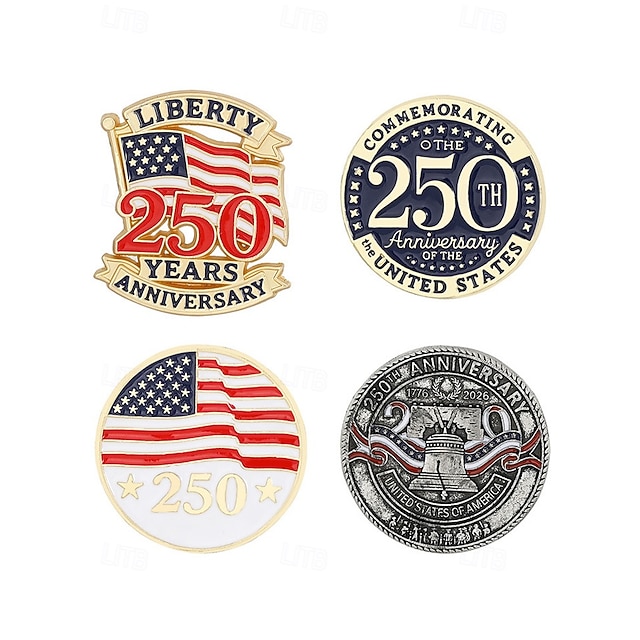 Men's Patriotic Lapel Pin Set, 4-Pack Alloy Enamel Badges, American ...