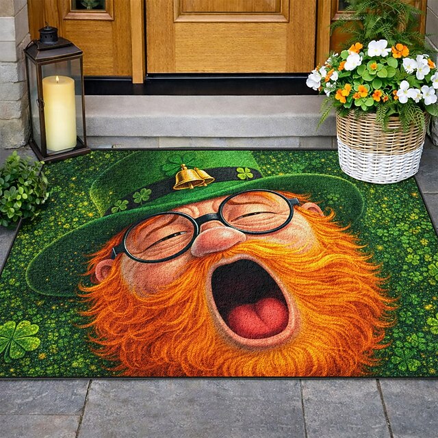 St Patrick's Day Doormat Featuring Funny Yawning Leprechaun with Green ...