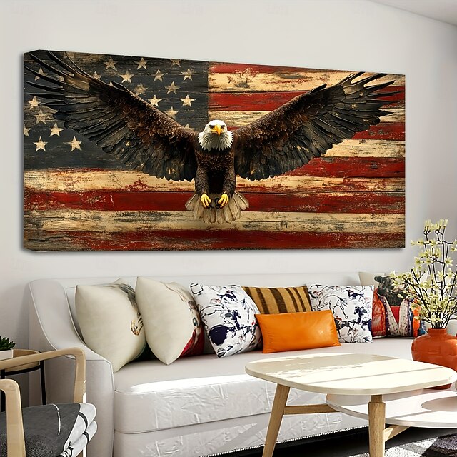 Vintage American Flag, Bald Eagle American Military Mural, Canvas ...