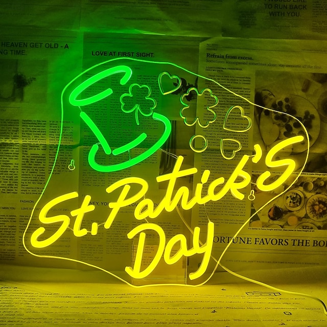 St. Patrick's Day Neon Sign, Dimmable St. Patrick's Day Neon Wall Art ...