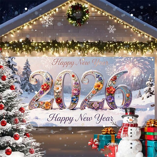 New Year Tapestry Garage Door Cover Large Hanging Backdrop Landscape ...