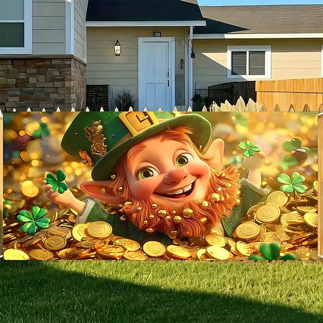 St. Patrick's Day Tapestry Garage Door Cover Large Hanging Backdrop Elf ...