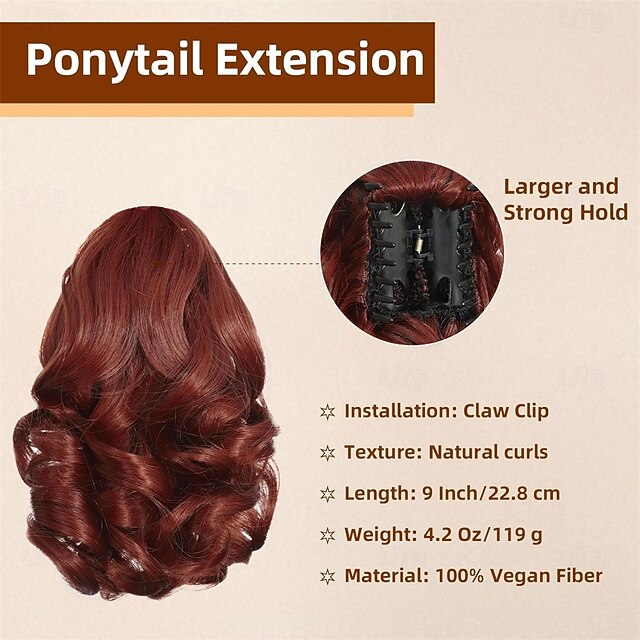 Red Ponytail Extension,9" Claw Clip in Ponytail Hair Extensions Hair ...